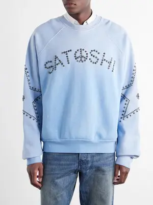 SATOSHI NAKAMOTO Star Stud-embellished Paint-splattered Cotton-jersey Sweater