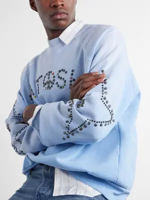 SATOSHI NAKAMOTO Star Stud-embellished Paint-splattered Cotton-jersey Sweater
