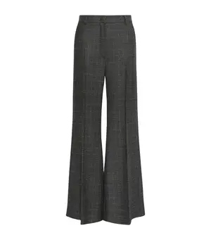 Max Mara Virgin Wool Check Flared Trousers - Grey