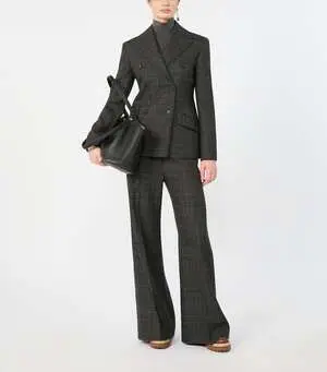 Max Mara Virgin Wool Check Flared Trousers