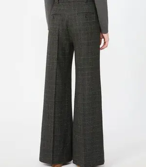 Max Mara Virgin Wool Check Flared Trousers