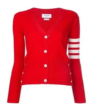 Thom Browne Classic V-neck Cardigan In White 4-bar Stripe In Cashmere