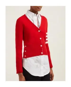 Thom Browne Classic V-neck Cardigan In White 4-bar Stripe In Cashmere