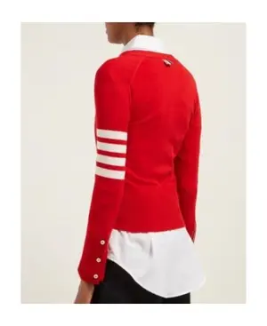 Thom Browne Classic V-neck Cardigan In White 4-bar Stripe In Cashmere