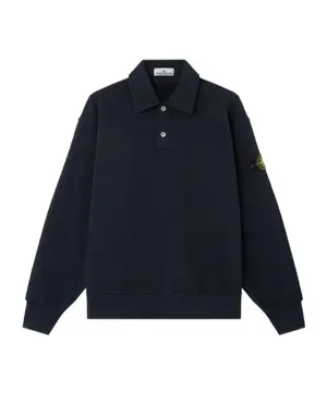 Stone Island Logo Patch Long-sleeved Polo Shirt - Navy Blue