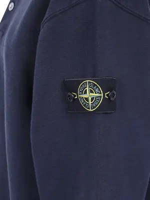 Stone Island Logo Patch Long-sleeved Polo Shirt - Navy Blue