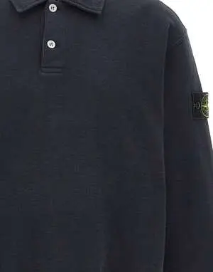 Stone Island Logo Patch Long-sleeved Polo Shirt - Navy Blue