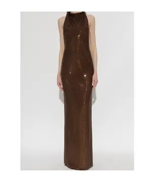 SELF-PORTRAIT Rhinestone-embellished Open-back Maxi Dress