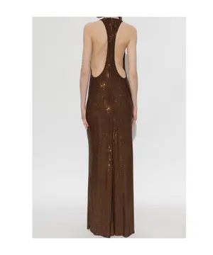SELF-PORTRAIT Rhinestone-embellished Open-back Maxi Dress