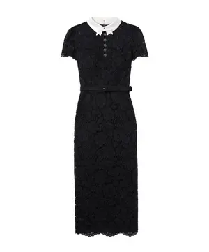 SELF-PORTRAIT Color-block Lace Collar Midi Dress