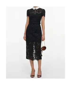 SELF-PORTRAIT Color-block Lace Collar Midi Dress