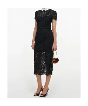 SELF-PORTRAIT Color-block Lace Collar Midi Dress