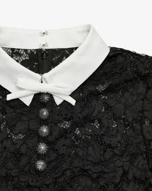 SELF-PORTRAIT Color-block Lace Collar Midi Dress