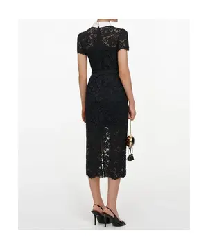 SELF-PORTRAIT Color-block Lace Collar Midi Dress