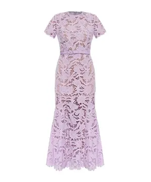 SELF-PORTRAIT Belted Floral-lace Midi Dress