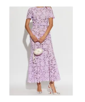 SELF-PORTRAIT Belted Floral-lace Midi Dress