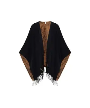 FERRAGAMO Reversible Tasseled Shawl - Black/brown