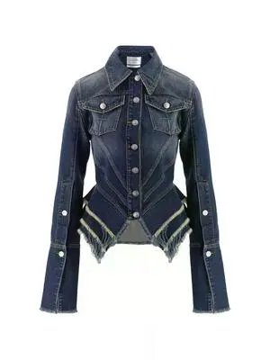 Matieres Fecales Fringed Peplum Denim Jacket