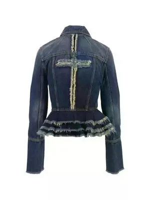 Matieres Fecales Fringed Peplum Denim Jacket