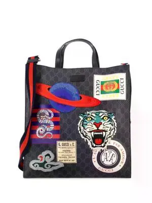 Gucci Courrier Convertible Soft Open Gg Coated Canvas With Applique North South Tote Bag - Black