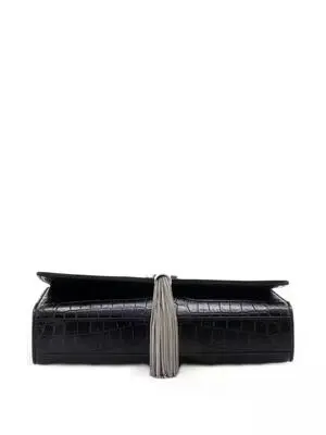 Saint Laurent Classic Monogram Tassel Crocodile Embossed Leather Medium Crossbody Bag