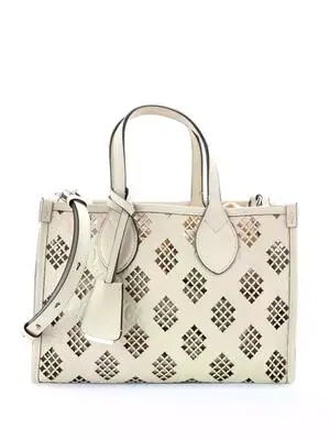 Gucci Convertible Gg Debossed Laser Cut Leather Small Tote Bag - White