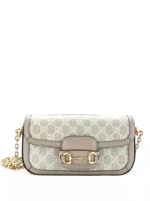 Gucci Horsebit 1955 Shoulder Bag Gg Coated Canvas With Leather East West Crossbody Bag - Neutrals
