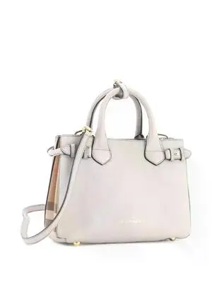 Burberry Banner Leather And House Check Canvas Small Tote Bag