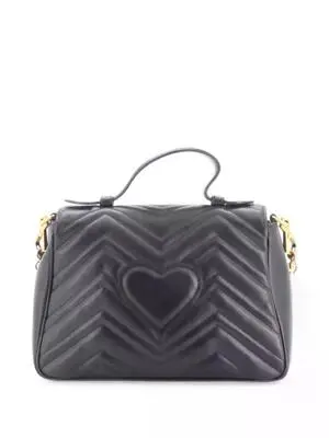 Gucci Gg Marmont Top Handle Flap Bag Matelasse Leather Small Satchel - Black
