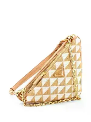 Prada Double Symbole Triangle Bag Leather And Jacquard Mini Shoulder Bag