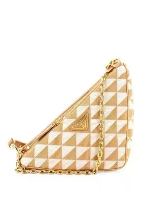 Prada Double Symbole Triangle Bag Leather And Jacquard Mini Shoulder Bag - Neutrals