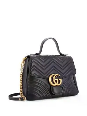 Gucci Gg Marmont Top Handle Flap Bag Matelasse Leather Medium Satchel