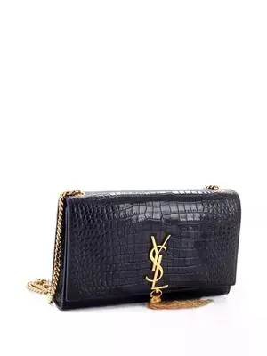 Saint Laurent Classic Monogram Tassel Crocodile Embossed Leather Medium Crossbody Bag