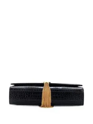 Saint Laurent Classic Monogram Tassel Crocodile Embossed Leather Medium Crossbody Bag