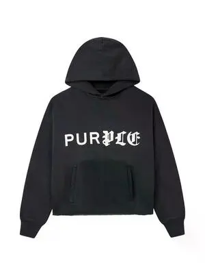 PURPLE BRAND Logo-print Raw-edge Hoodie - Black