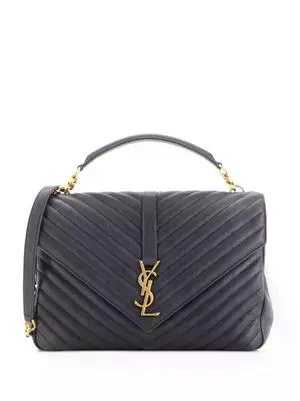 Saint Laurent Classic Monogram College Bag Matelasse Chevron Leather Large Shoulder Bag - Black