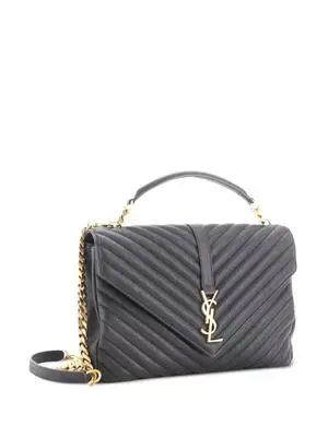 Saint Laurent Classic Monogram College Bag Matelasse Chevron Leather Large Shoulder Bag - Black