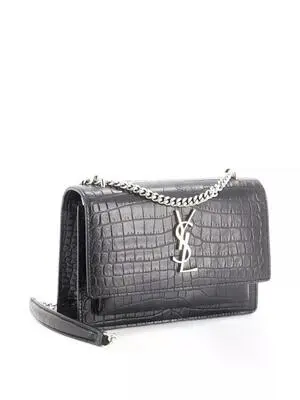 Saint Laurent Sunset Chain Wallet Crocodile Embossed Leather Crossbody Bag