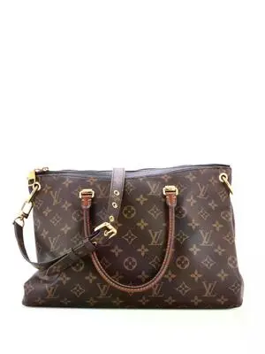 LOUIS VUITTON Pallas Tote Monogram Canvas With Leather Shoulder Bag - Black