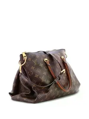 LOUIS VUITTON Pallas Tote Monogram Canvas With Leather Shoulder Bag - Black