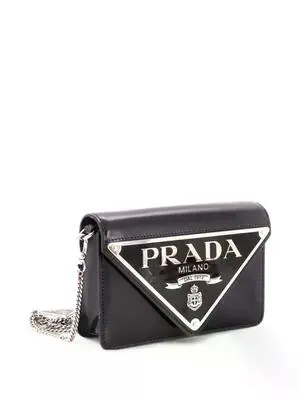 Prada Maxi Triangle Logo Chain Flap Bag Brushed Leather Small Crossbody Bag