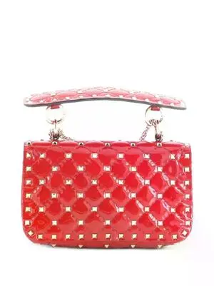 Valentino Garavani Rockstud Spike Flap Bag Quilted Patent Small Shoulder Bag - Red