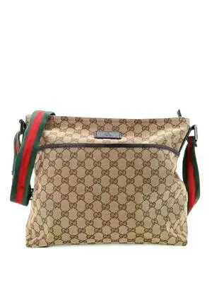 Gucci Front Pocket Web Messenger Gg Canvas Medium Crossbody Bag - Brown