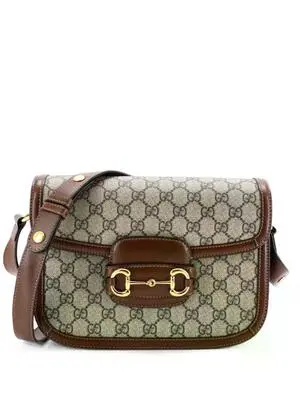 Gucci Horsebit 1955 Shoulder Bag Gg Coated Canvas With Leather Small Crossbody Bag - Brown