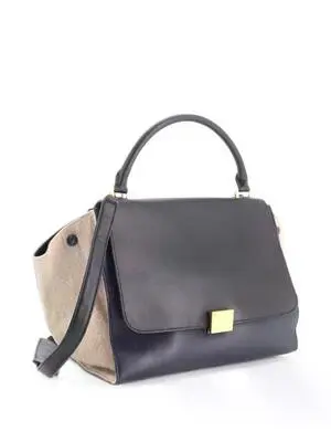Celine Trapeze Bag Leather With Canvas Medium Satchel - Black