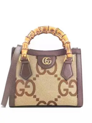 Gucci Diana Nm Bamboo Handle Tote Jumbo Gg Canvas Mini Shoulder Bag - Brown