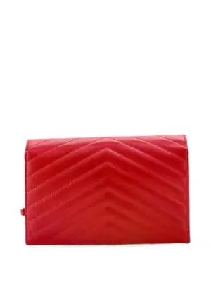 Saint Laurent Classic Monogram Wallet On Chain Matelasse Chevron Leather Small Crossbody Bag - Red