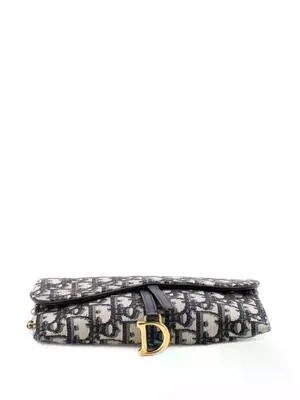 Dior Saddle Chain Wallet Oblique Canvas Crossbody Bag - Blue