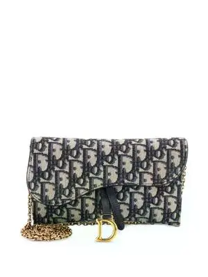 Dior Saddle Chain Wallet Oblique Canvas Crossbody Bag - Blue