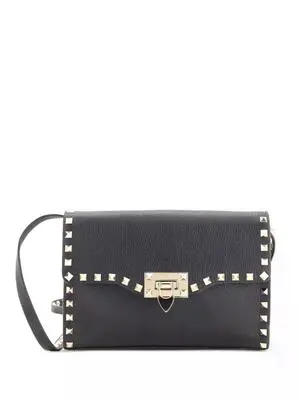 Valentino Garavani Rockstud Flip Lock Flap Bag Leather Medium Crossbody Bag - Black